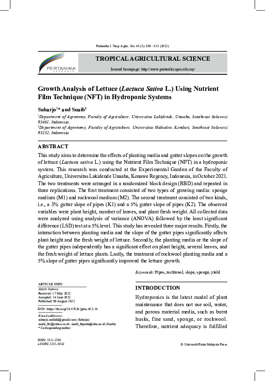 (PDF) Growth Analysis of Lettuce (Lactuca Sativa L.) Using Nutrient Film Technique (NFT) in ...
