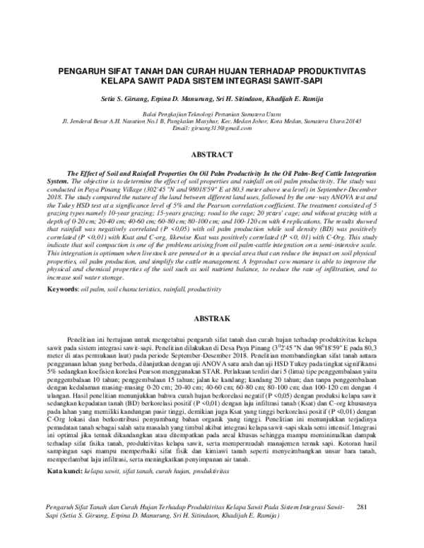 (PDF) Pengaruh Sifat Tanah Dan Curah Hujan Terhadap Produktivitas Kelapa Sawit Pada Sistem ...