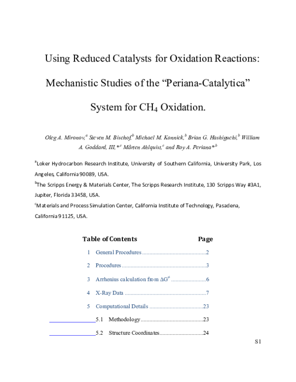 (PDF) Using Reduced Catalysts for Oxidation Reactions: Mechanistic Studies of the “Periana ...