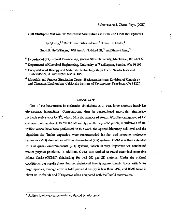 Pdf Cell Multipole Method For Molecular Simulations In Bulk And Confined Systems William
