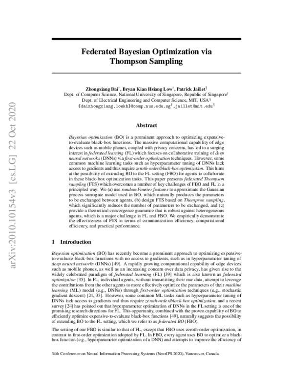 (PDF) Federated Bayesian Optimization via Thompson Sampling