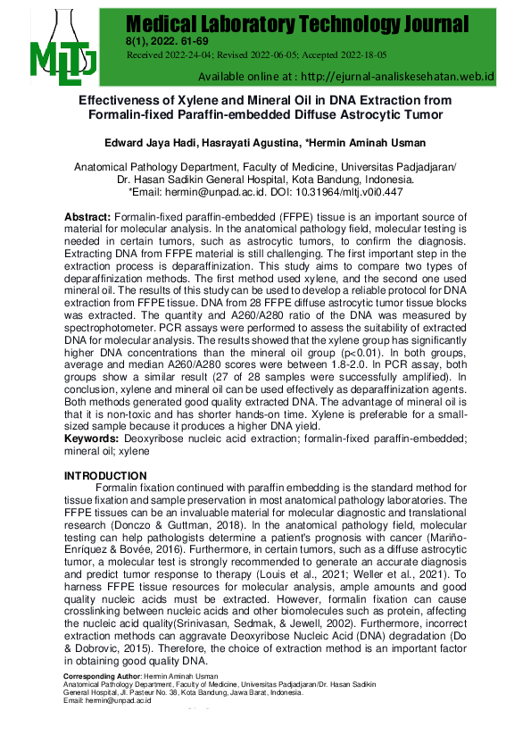 (PDF) Effectiveness of Xylene and Mineral Oil in DNA Extraction from ...