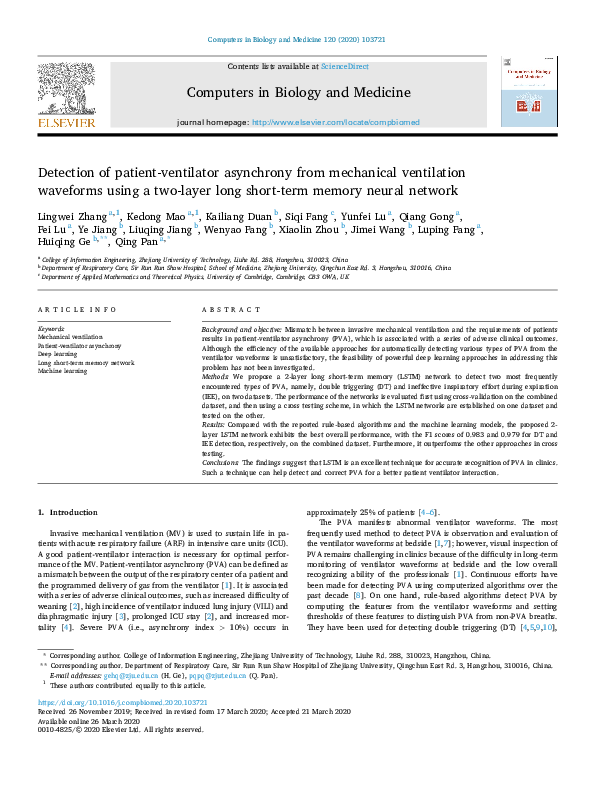 (PDF) Detection of patient-ventilator asynchrony from mechanical ventilation waveforms using a ...