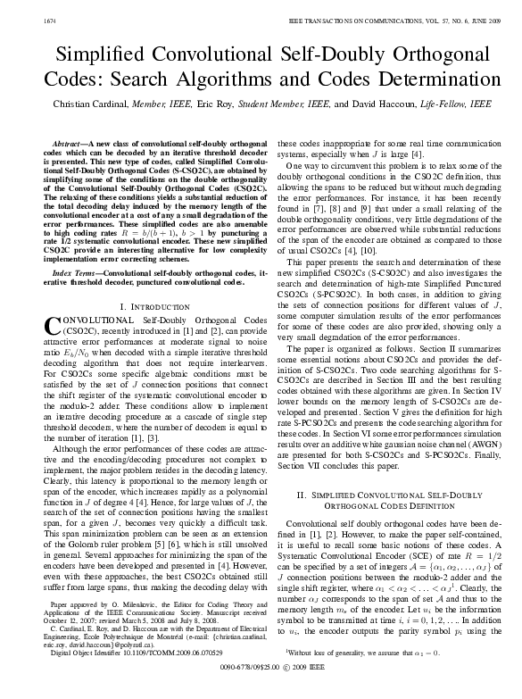 (PDF) Simplified convolutional self-doubly orthogonal codes: search algorithms and codes ...