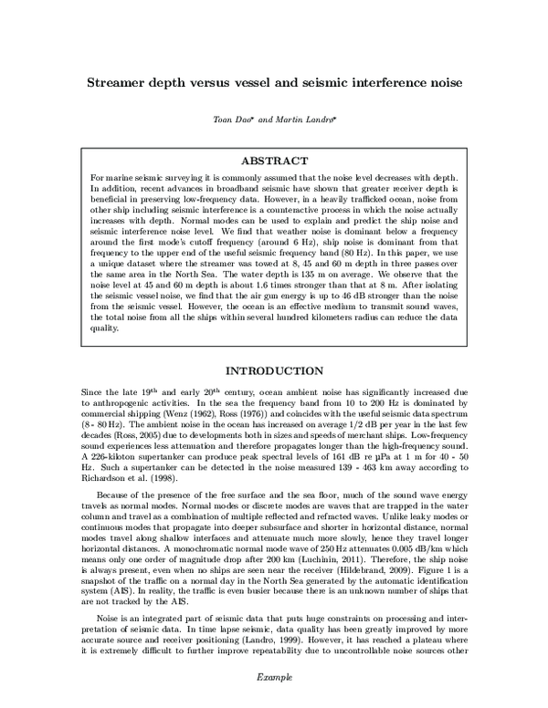 (PDF) Streamer depth versus vessel and seismic interference noise