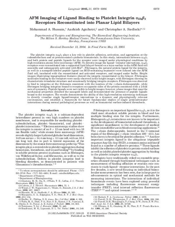 (PDF) AFM Imaging of Ligand Binding to Platelet Integrin αIIbβ3 ...