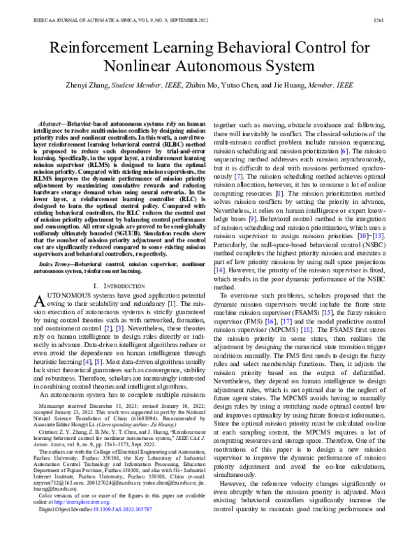 (PDF) Reinforcement Learning Behavioral Control for Nonlinear ...