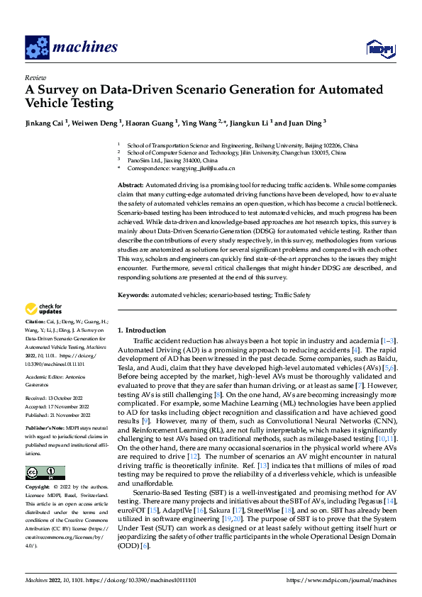Pdf A Survey On Data Driven Scenario Generation For Automated Vehicle Testing