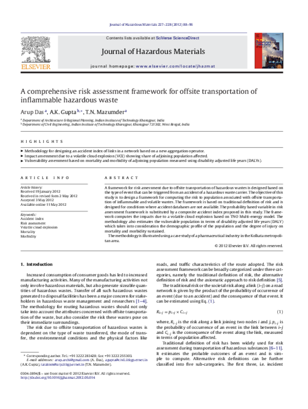 (PDF) A comprehensive risk assessment framework for offsite ...