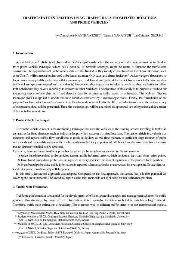 Pdf Traffic State Estimation Using Traffic Data From Fixed Detectors