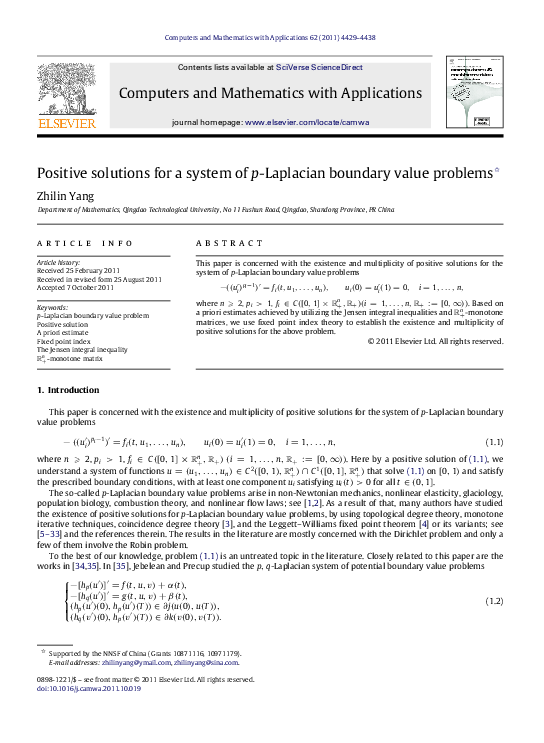 (PDF) Positive solutions for a system of p-Laplacian boundary value problems