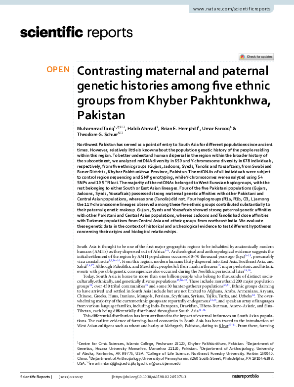 (PDF) Maternal and Paternal Genetics in Khyber Pakhtunkhwa
