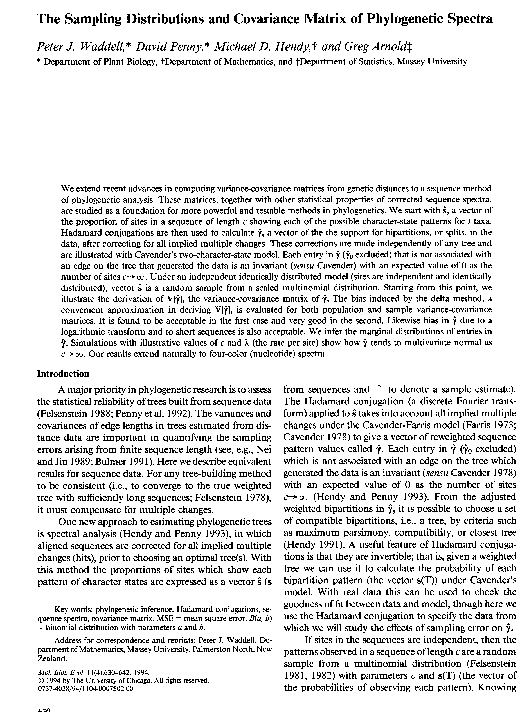 Pdf The Sampling Distributions And Covariance Matrix Of Phylogenetic Spectra
