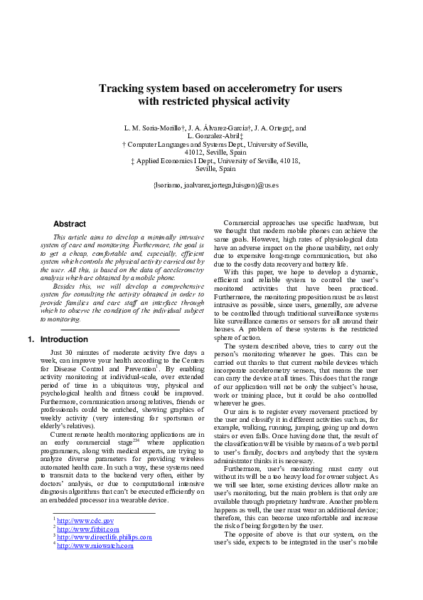 (PDF) Tracking System Based on Accelerometry for Users with Restricted Physical Activity