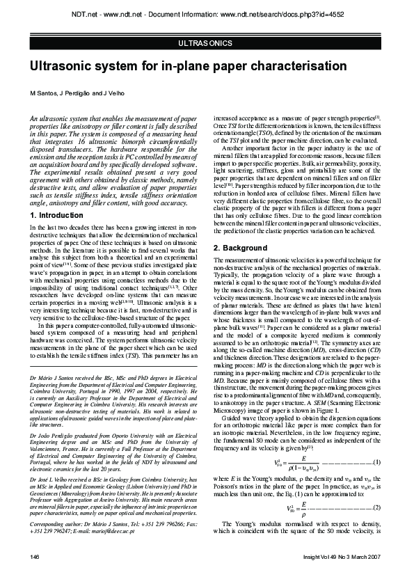 (PDF) Ultrasonic system for in-plane paper characterisation