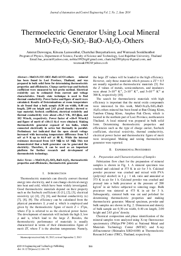 (PDF) Thermoelectric Generator Using Local Mineral MnO-Fe2O3-SiO2-BaO ...