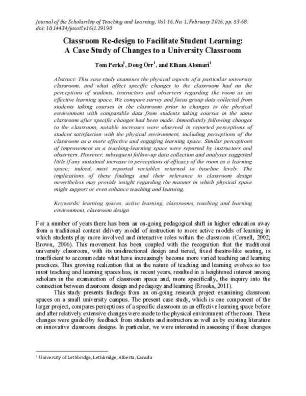 (PDF) Classroom Re-design to Facilitate Student Learning: A Case Study of Changes to a ...