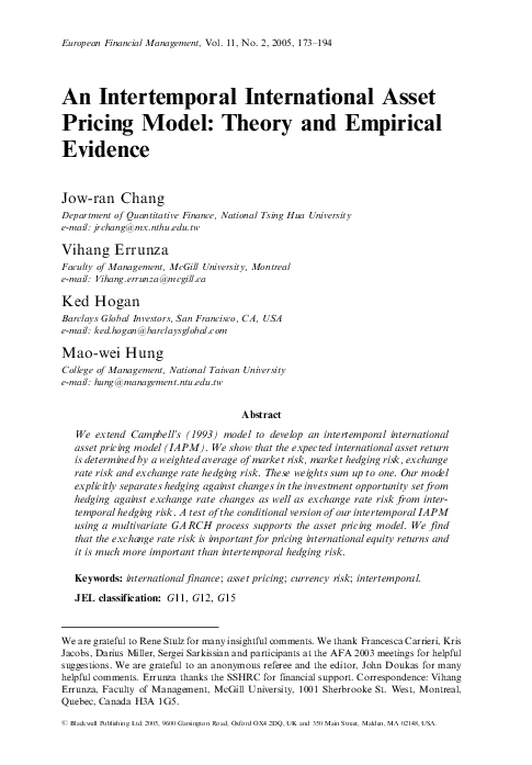 (PDF) Intertemporal International Asset Pricing Model