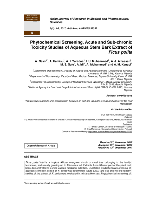 (PDF) Phytochemical Screening, Acute and Sub-chronic Toxicity Studies ...