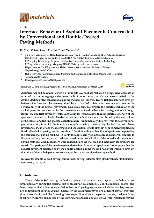 (PDF) Interface Behavior of Asphalt Pavements Constructed by ...
