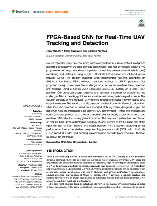 (PDF) FPGA-Based CNN for Real-Time UAV Tracking and Detection