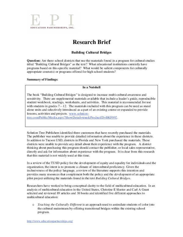 (PDF) Building Cultural Bridges. Research Brief