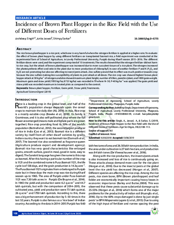 (PDF) Incidence of Brown Plant Hopper in the Rice Field with the Use of ...
