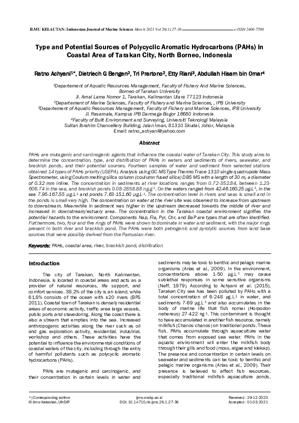 (PDF) Type and Potential Sources of Polycyclic Aromatic Hydrocarbons (PAHs) in Coastal Area of ...