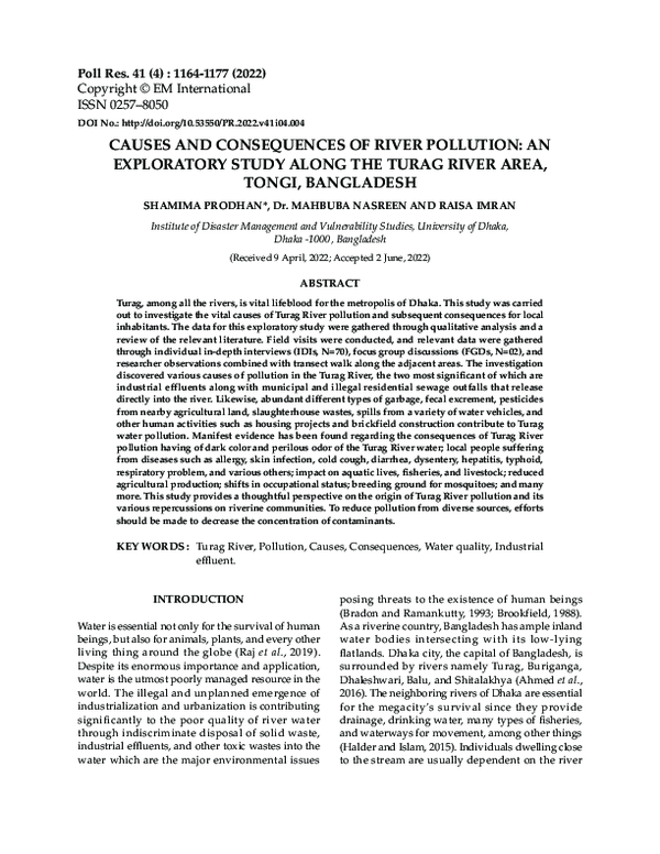 (PDF) Causes and Consequences of River Pollution: An Exploratory Study ...