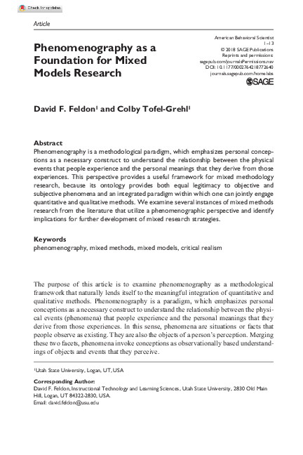 (PDF) Phenomenography as a Foundation for Mixed Models Research