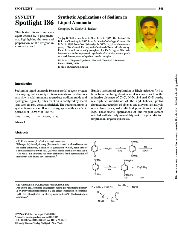 (PDF) Synthetic Applications of Sodium in Liquid Ammonia