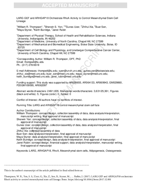 (PDF) LARG GEF and ARHGAP18 orchestrate RhoA activity to control ...