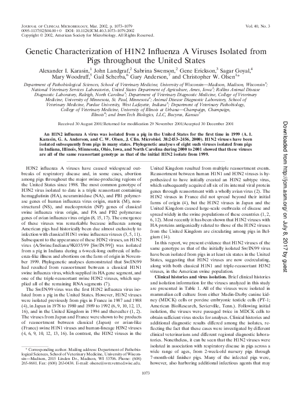 (PDF) Genetic Characterization of H1N2 Influenza A Viruses Isolated ...