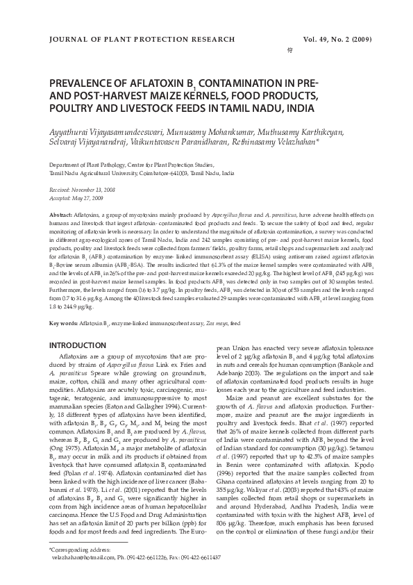 (PDF) Prevalence of Aflatoxin B1 Contamination in Pre- and Post-Harvest ...