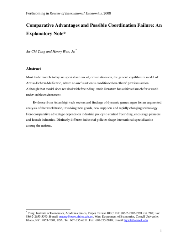 (PDF) Comparative Advantages and Possible Coordination Failure: An ...
