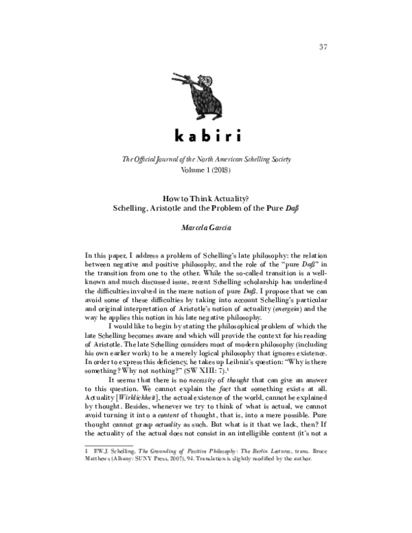 (PDF) How to Think Actuality: Schelling, Aristotle and the Problem of ...