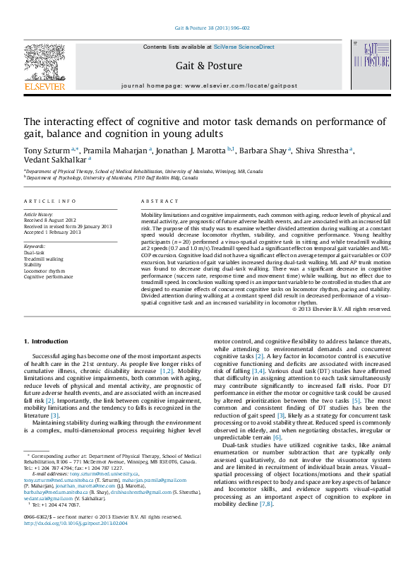 (PDF) The interacting effect of cognitive and motor task demands on performance of gait, balance ...