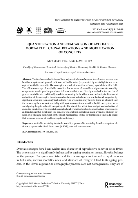 (PDF) Quantification and Comparison of Avoidable Mortality – Causal Relations and Modification ...