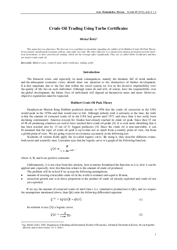 (PDF) Crude Oil Trading Using Turbo Certificates