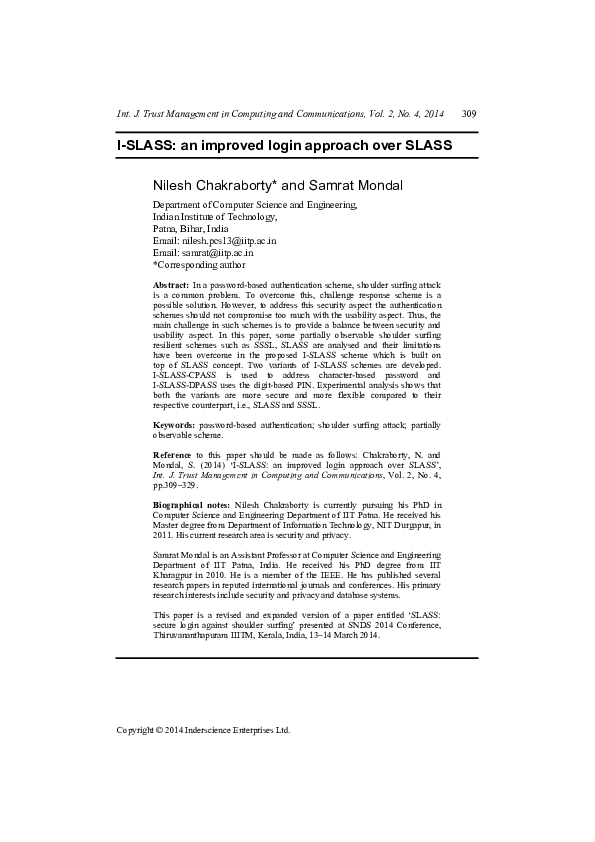 (PDF) I-SLASS: an improved login approach over SLASS