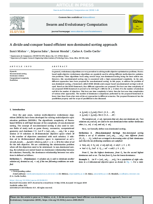 Pdf A Divide And Conquer Based Efficient Non Dominated Sorting Approach