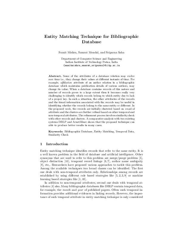 (PDF) Entity Matching Technique for Bibliographic Database
