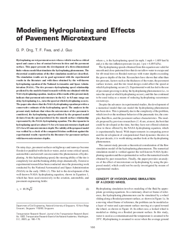 (PDF) Modeling Hydroplaning and Effects of Pavement Microtexture