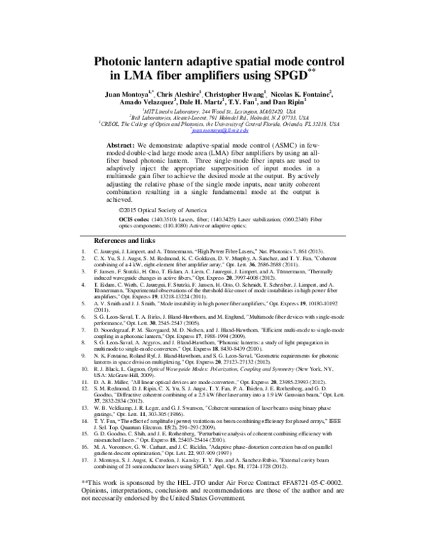 (PDF) Photonic lantern adaptive spatial mode control in LMA fiber ...