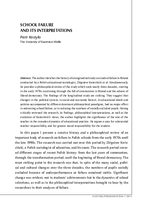 (PDF) School failure and its interpretations