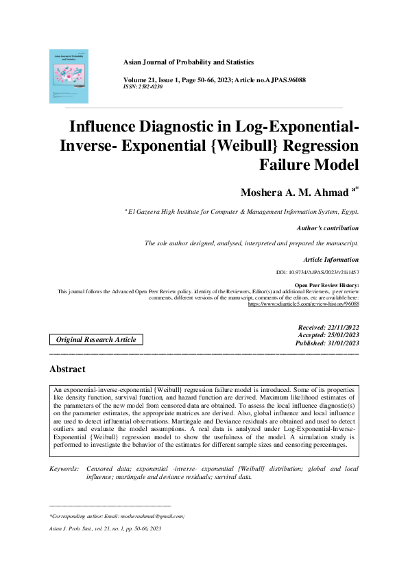 (PDF) Influence Diagnostic in Log-Exponential-Inverse- Exponential {Weibull} Regression Failure ...