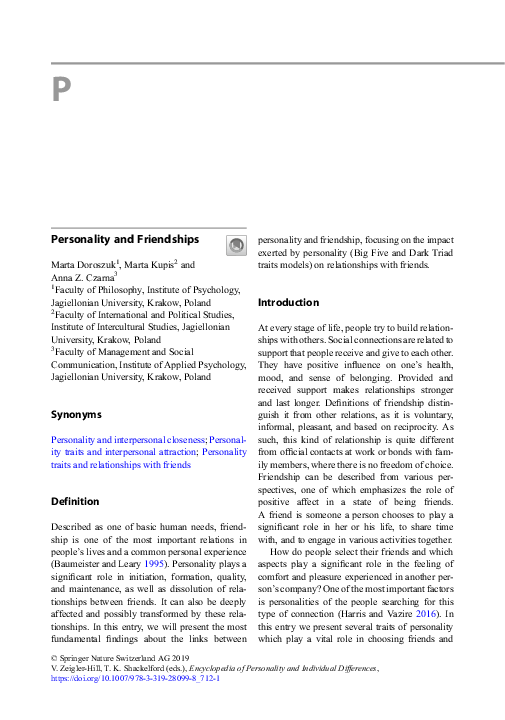 (PDF) P Personality and Friendships