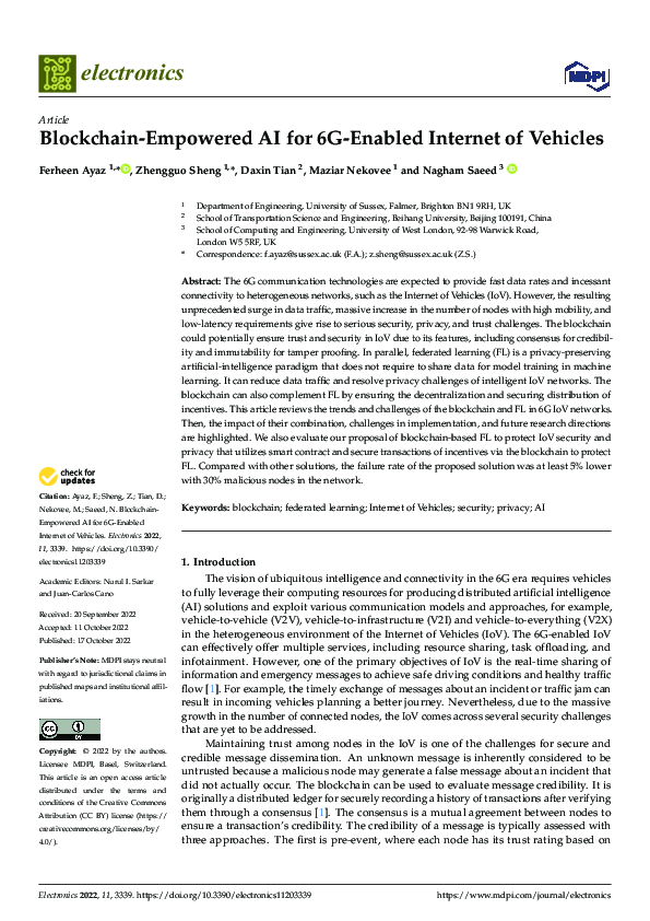 (PDF) Blockchain-Empowered AI for 6G-Enabled Internet of Vehicles