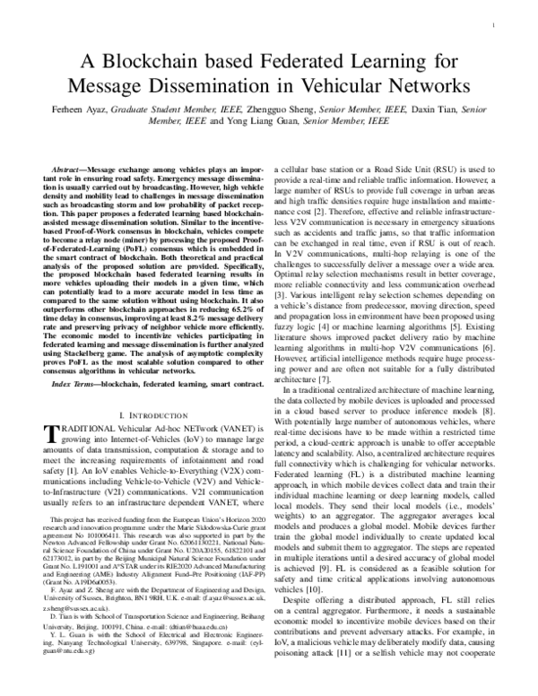 Pdf A Blockchain Based Federated Learning For Message Dissemination