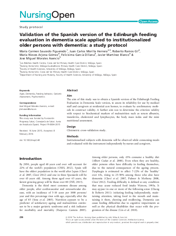 (PDF) Validation of the Spanish version of the Edinburgh feeding ...